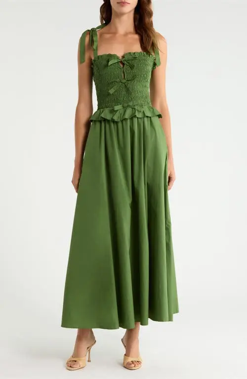 SUGARLIPS Neve Ruffle Smocked Maxi Dress - Olive