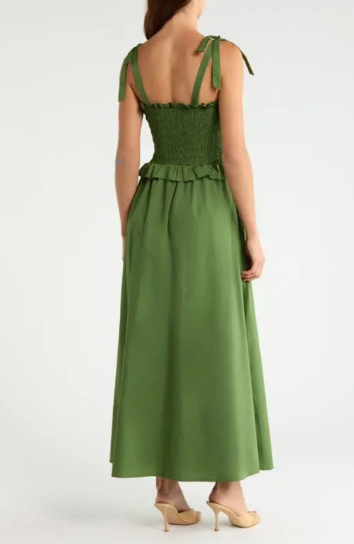 SUGARLIPS Neve Ruffle Smocked Maxi Dress - Olive