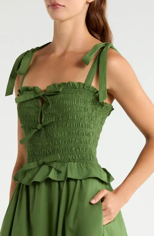 SUGARLIPS Neve Ruffle Smocked Maxi Dress - Olive