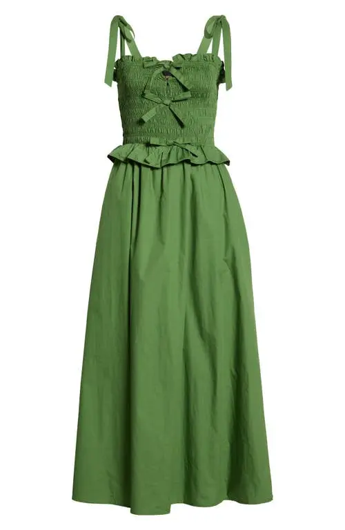 SUGARLIPS Neve Ruffle Smocked Maxi Dress - Olive