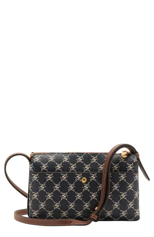 Mango Logo Faux Leather Crossbody Bag - Navy