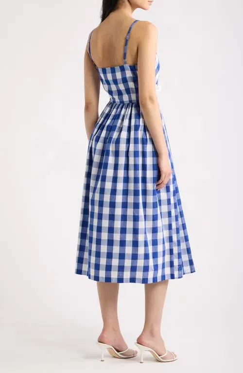 LAYERED WITH LOVE Gingham Shirred V-neck Midi Dress