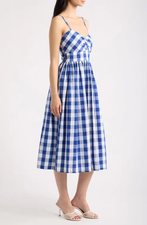 LAYERED WITH LOVE Gingham Shirred V-neck Midi Dress