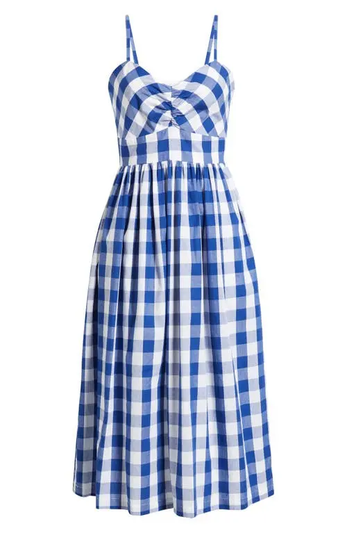 LAYERED WITH LOVE Gingham Shirred V-neck Midi Dress