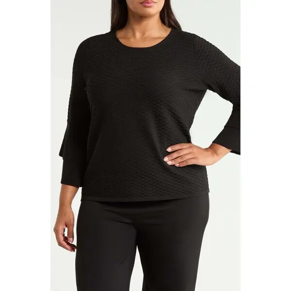 KASPER Double Flare Sleeve Bateau Neck Sweater - Black