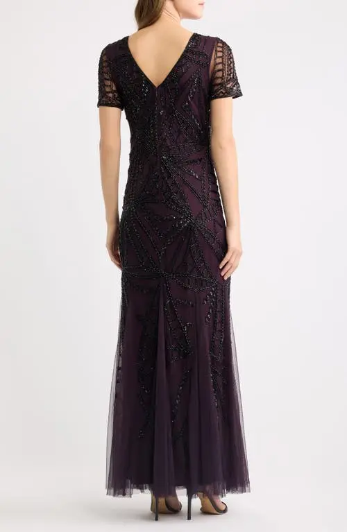 Pisarro Nights Beaded Short Sleeve Gown