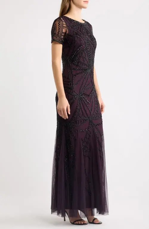 Pisarro Nights Beaded Short Sleeve Gown