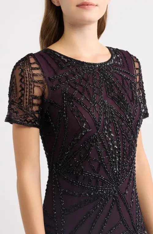 Pisarro Nights Beaded Short Sleeve Gown