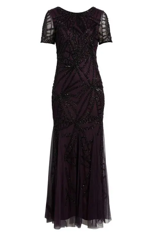 Pisarro Nights Beaded Short Sleeve Gown