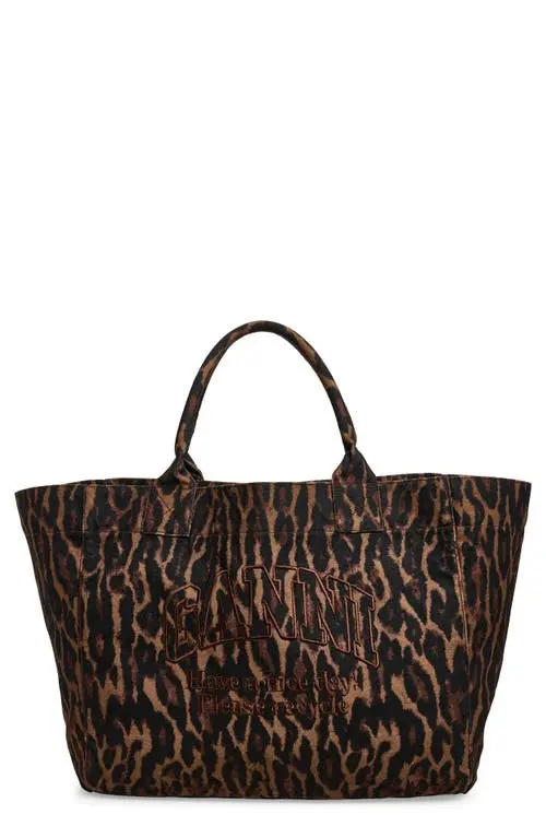 GANNI Leopard Print Extra Large Shopper Tote - Autumn Maple