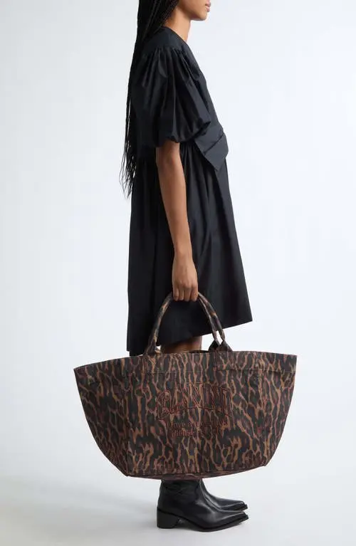GANNI Leopard Print Extra Large Shopper Tote - Autumn Maple
