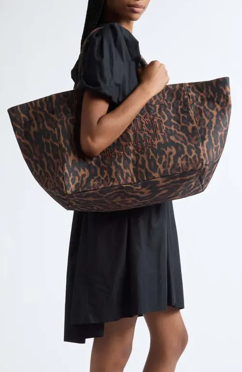 GANNI Leopard Print Extra Large Shopper Tote - Autumn Maple