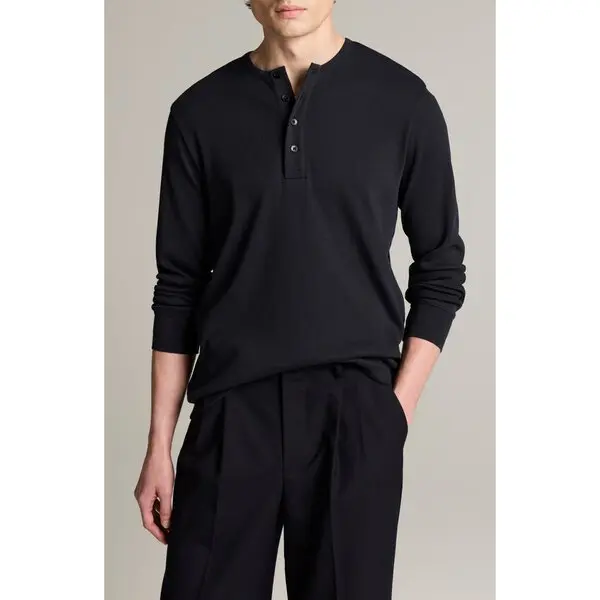 Vince Ribbed Long Sleeve Henley - Coastal