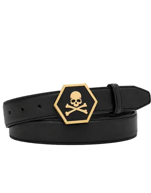 Philipp Plein Belt Skull - Black/lightgold