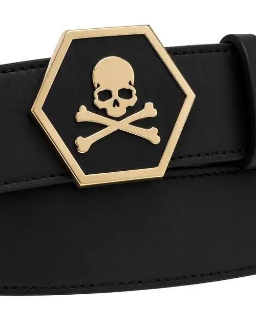 Philipp Plein Belt Skull - Black/lightgold