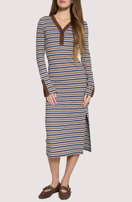 LOST + WANDER Dreamy Edit Stripe Long Sleeve Cotton Blend Midi Dress