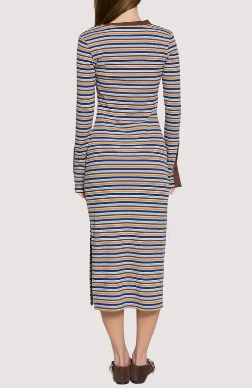 LOST + WANDER Dreamy Edit Stripe Long Sleeve Cotton Blend Midi Dress