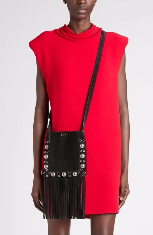 Valentino Garavani Small Nellcôte Fringe Stud Suede Crossbody Bag