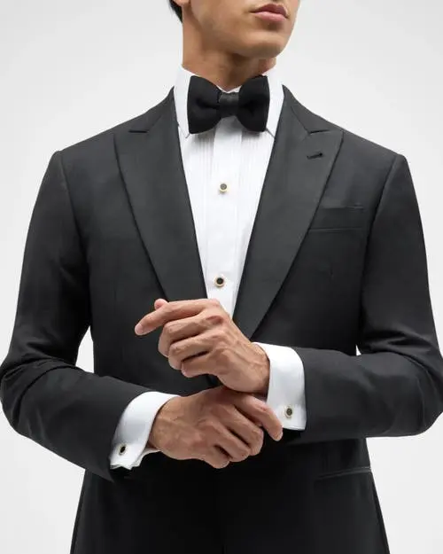 JAN LESLIE Onyx & Diamond 18k Gold Tuxedo Studs & Cufflinks Set
