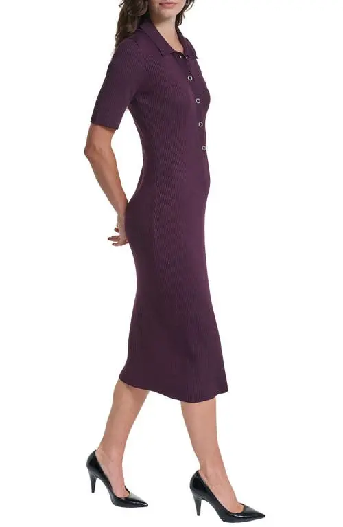 Karl Lagerfeld Paris Ribbed Midi Sweater Dress With Button Details