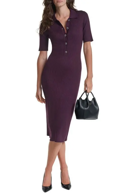 Karl Lagerfeld Paris Ribbed Midi Sweater Dress With Button Details