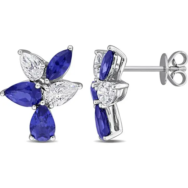 JULIANNA B. Lab-created Sapphire & Diamond Cluster Earrings - Created Blue Sapphire