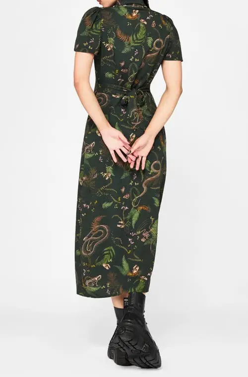 DISTURBIA Noctaris Print Fitted Midi Shirt Dress