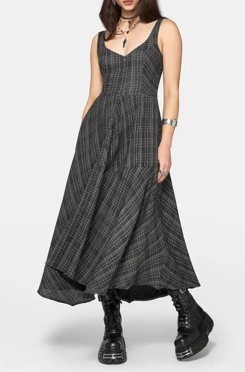 DISTURBIA Caledon Check Gauze Maxi Dress