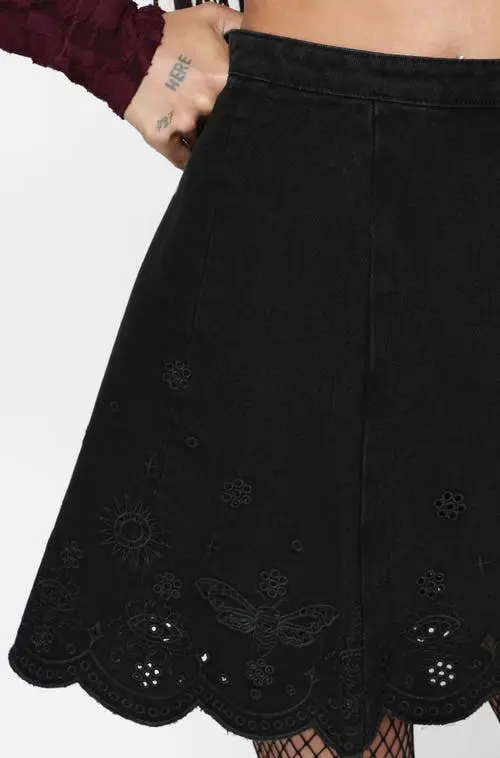 DISTURBIA Ayr Broderie Denim Skirt