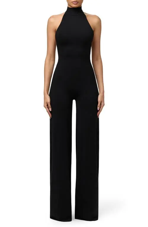 Naked Wardrobe Butter Halter Wide Leg Jumpsuit - Black