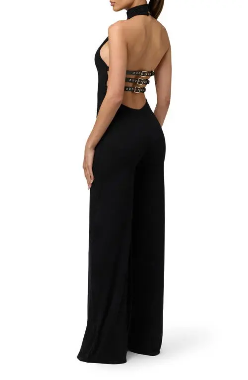 Naked Wardrobe Butter Halter Wide Leg Jumpsuit