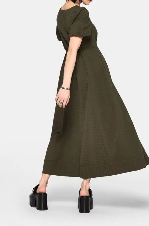 DISTURBIA Limo Dobby Midi Dress With Embroidery