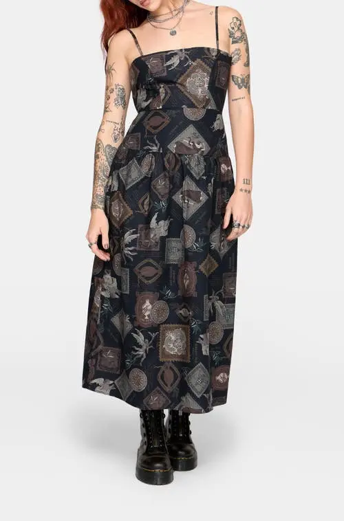 DISTURBIA Kleo Relics Cotton Print Cami Midi Dress