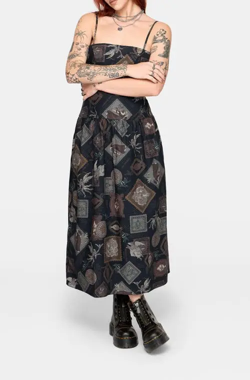 DISTURBIA Kleo Relics Cotton Print Cami Midi Dress