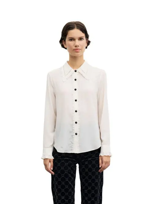 Gerard Darel Loren Silk Crepe Blouse - Natural