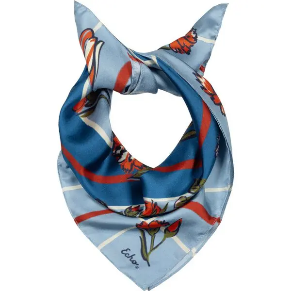 Echo Cottage Bouquet Silk Bandana - Denim Blue