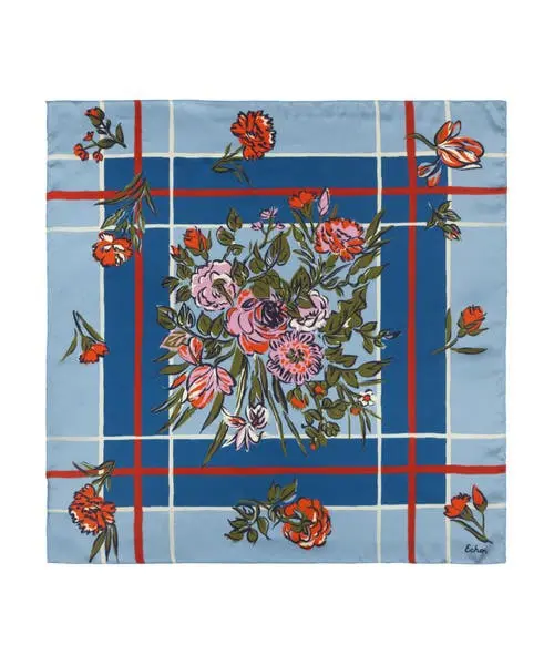 Echo Cottage Bouquet Silk Bandana - Denim Blue