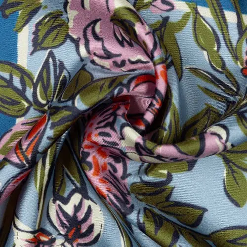 Echo Cottage Bouquet Silk Bandana - Denim Blue