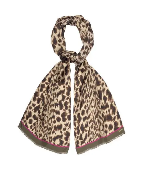 Echo Leopard Silk Scarf - Brown