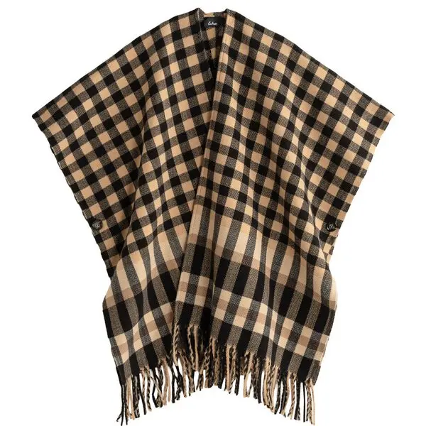 Echo Bordered Check Ruana - Black