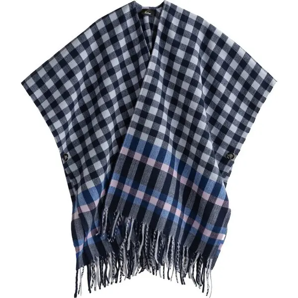 Echo Bordered Check Ruana - Navy