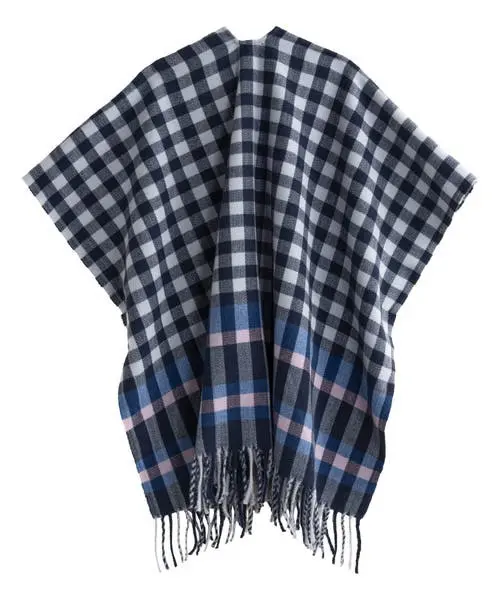 Echo Bordered Check Ruana - Navy