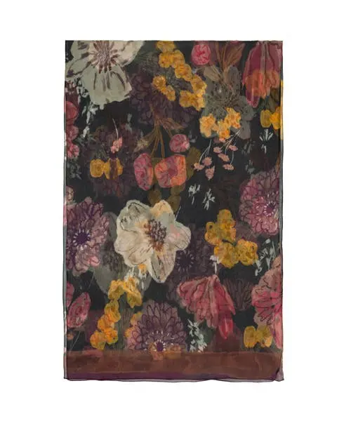 Echo Wildflower Crinkle Silk Wrap - Black