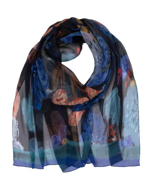Echo Wildflower Crinkle Silk Wrap - Navy