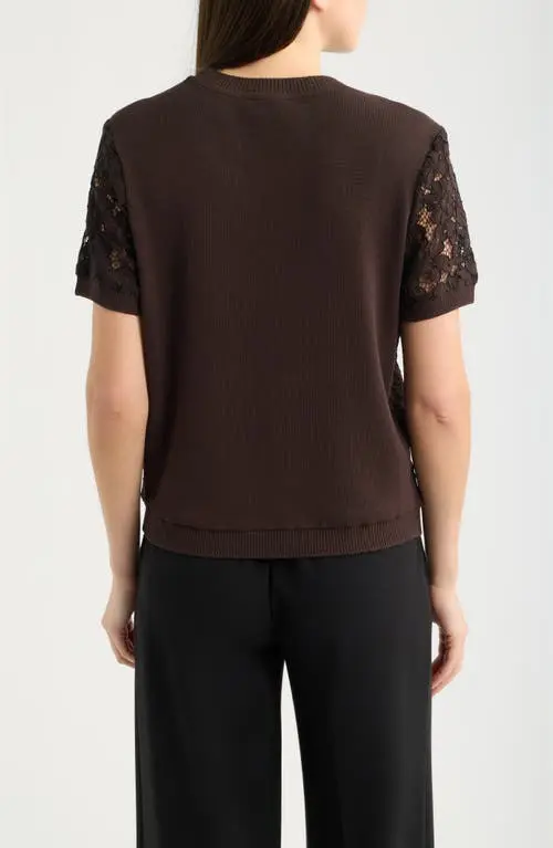 TAHARI ASL Lace Front Short Sleeve Sweater