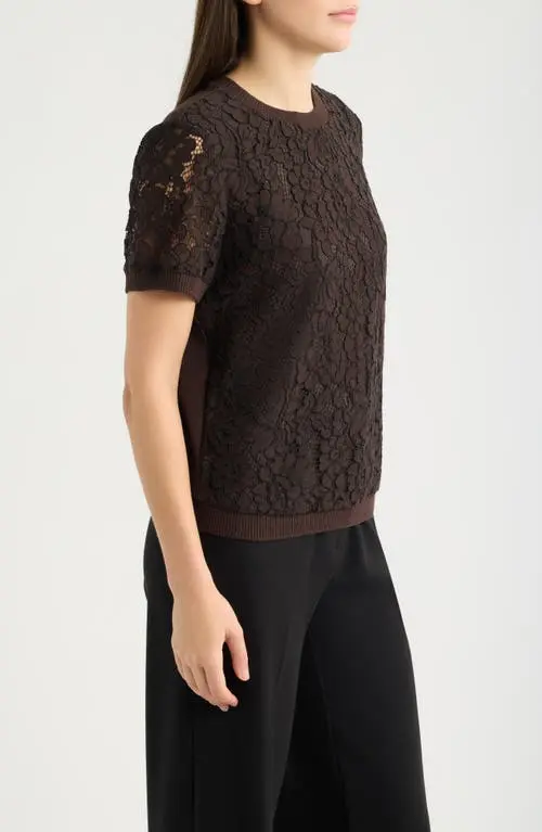 TAHARI ASL Lace Front Short Sleeve Sweater