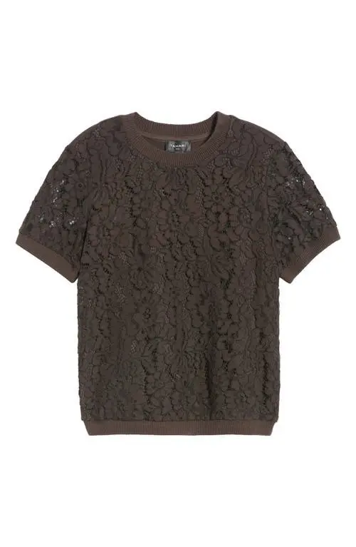 TAHARI ASL Lace Front Short Sleeve Sweater