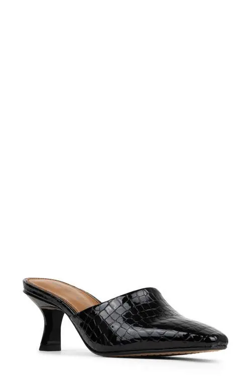 DONALD PLINER Fannie Croc Embossed Leather Heeled Mule - Black
