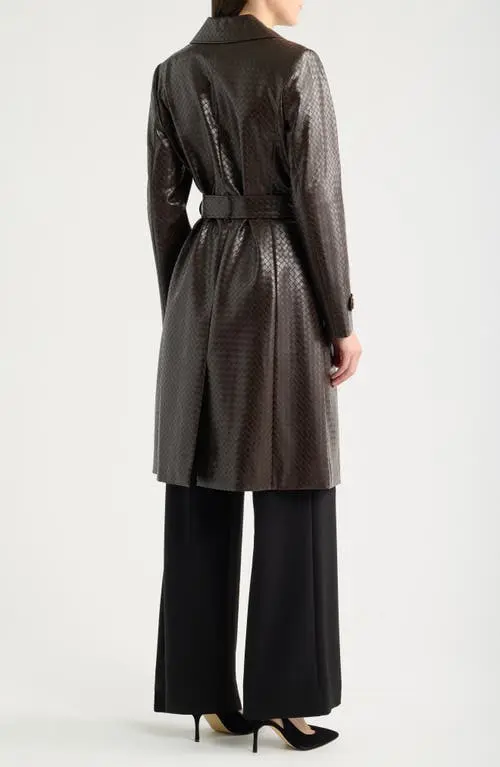 TAHARI ASL Embossed Faux Leather Trench Coat