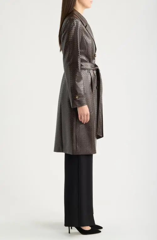 TAHARI ASL Embossed Faux Leather Trench Coat
